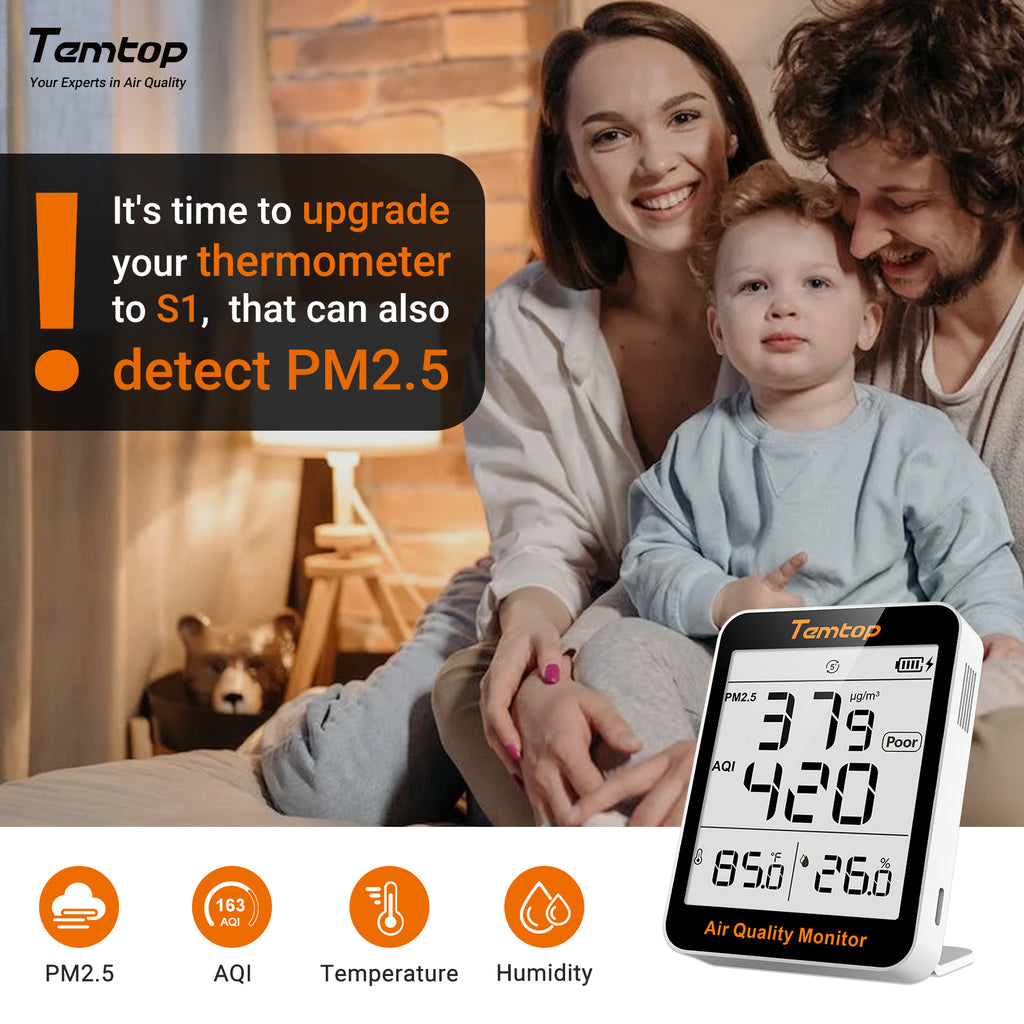 Temtop S1 Indoor Air Quality Meter Temperature & Humidity AQI PM2.5