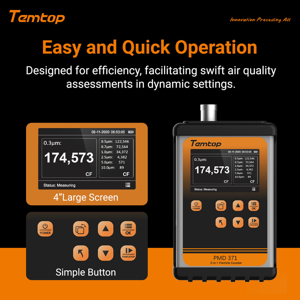 Temtop PMD 371 Aerosol Monitor Handheld Particle Counter Dust Monitor
