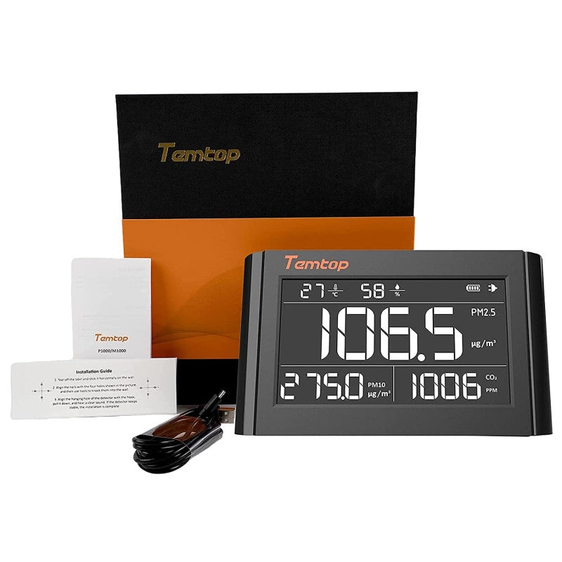 Temtop P1000 CO2 PM2.5 PM10 Air Quality Monitor, Wall Mounted Type, 7.
